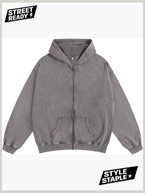 Tops | Oversized Acid Wash Vintage Zip Up Hoodie Distressed Baggy Long ...